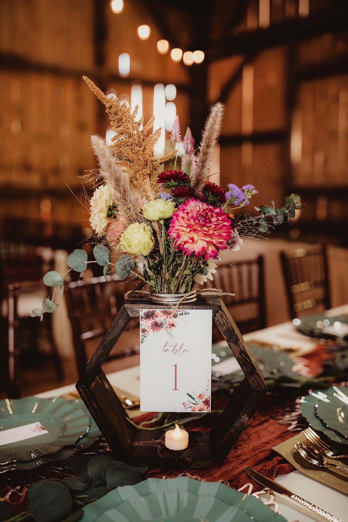 Rustic Wooden Hexagon Centerpiece With Mason Jar - Etsy