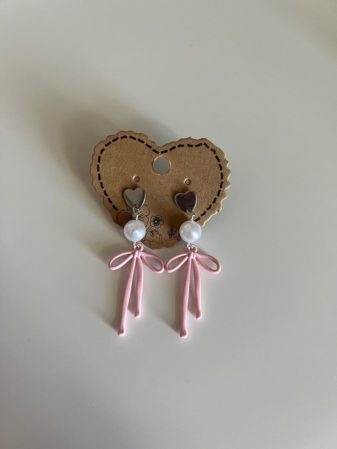 Cute Coquette Cottage Core Girly Earrings With Silver Heart Dangly ...
