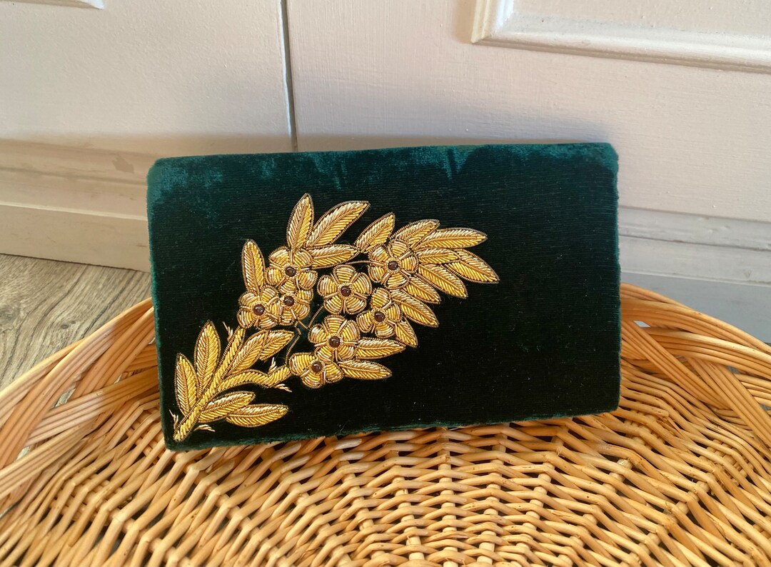 Embroidered Emerald Green Velvet Evening Handbag With Stones - Etsy