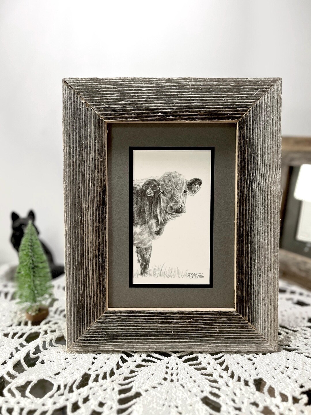 Hereford Cow Art Original Framed Pencil Drawing Farm Animal Ranch Life ...