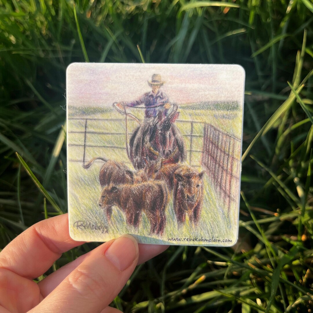 Cowboy Kid Calf Roping Vinyl Sticker - Etsy