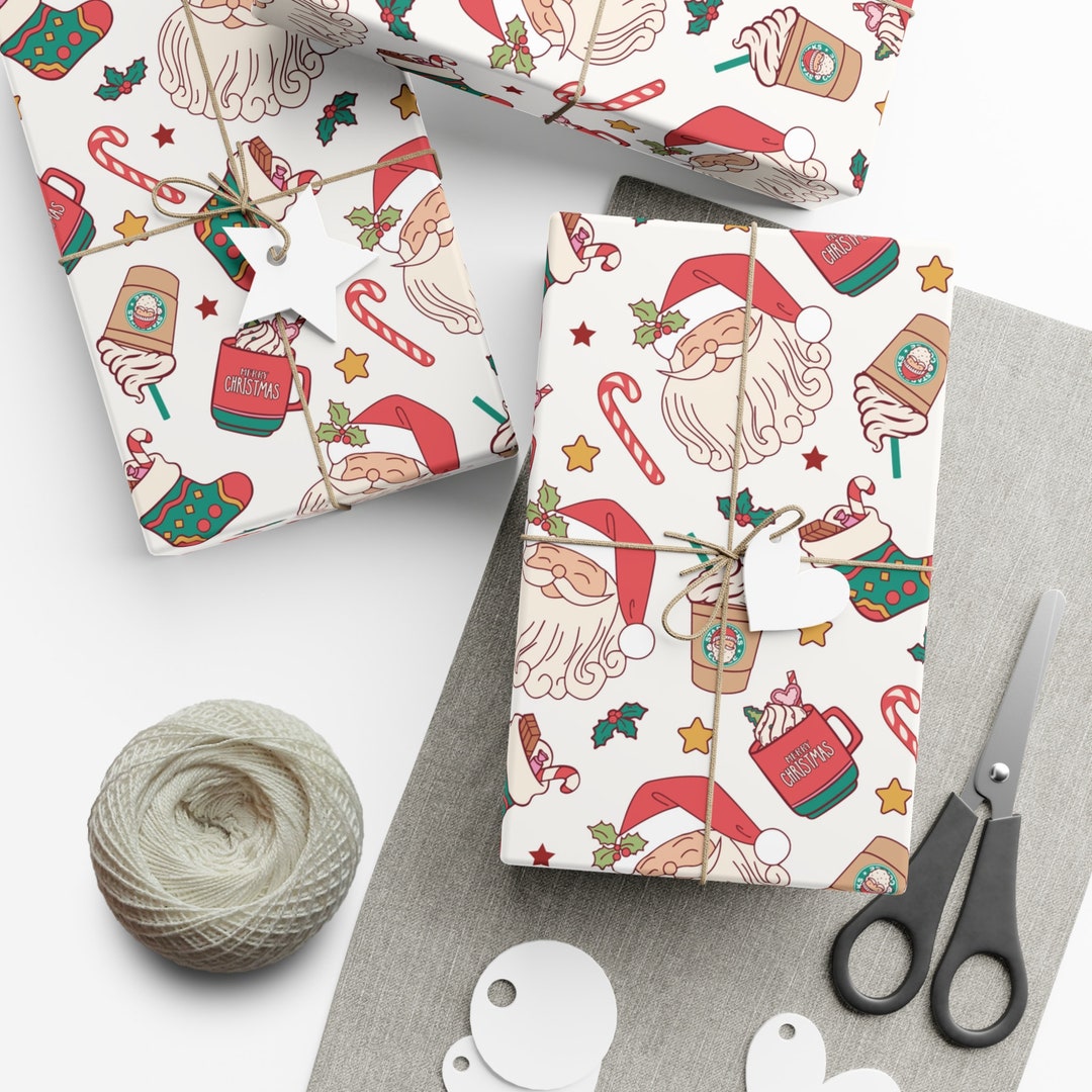 Christmas Wrapping Paper, Santa Wrapping Paper, Coffee Wrapping Paper ...