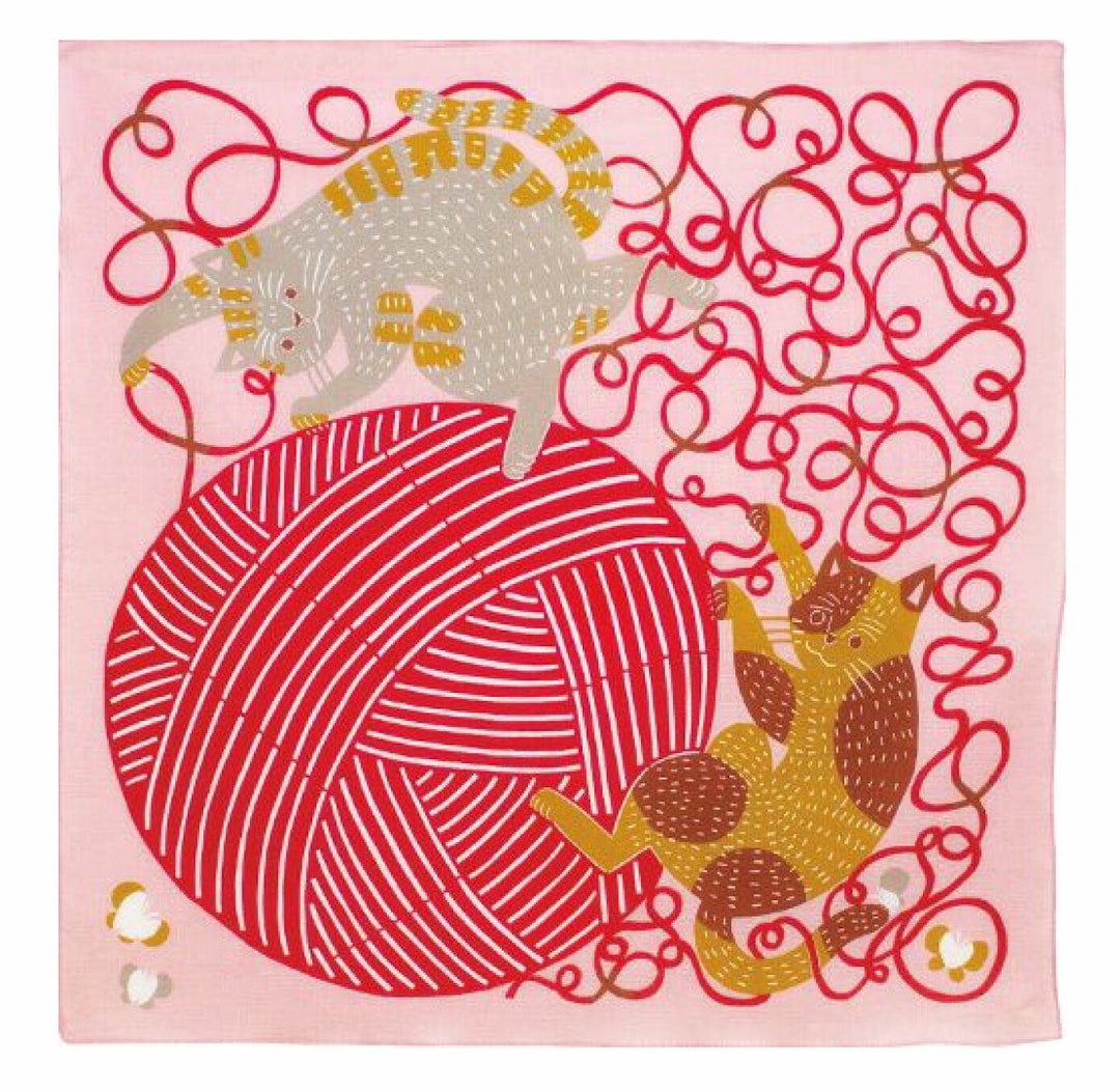 Furoshiki Japanese Wrapping Cloth KATA KATA Cat & Yarn-reusable ...
