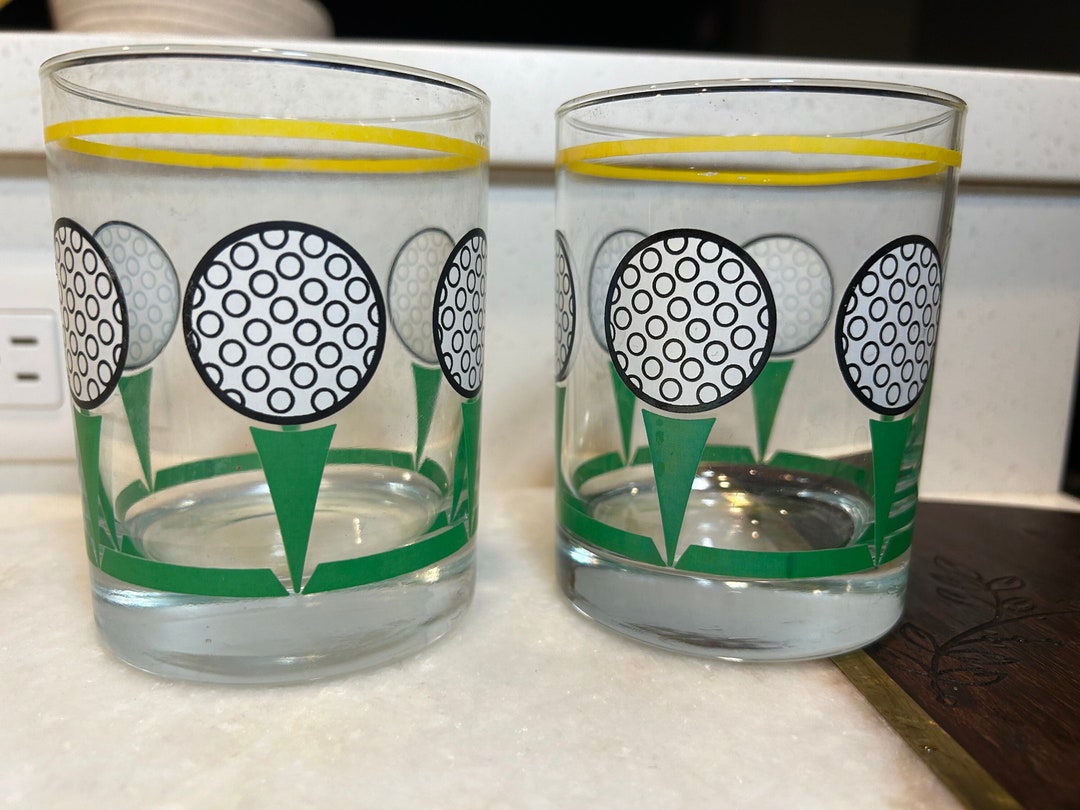 Vintage MCM Golf Old Fashioned Whiskey Cocktail Glass Retro 70s Yellow ...