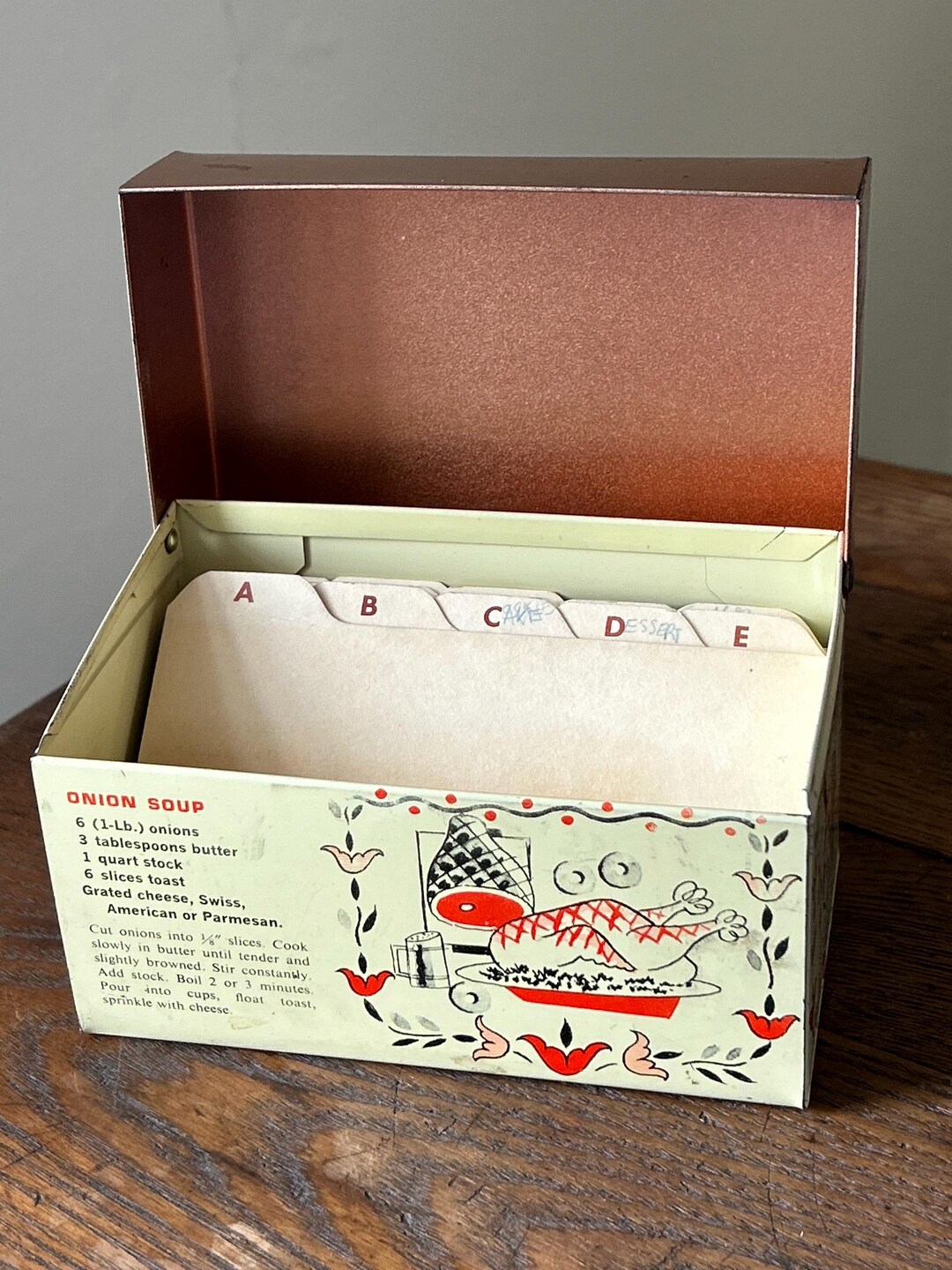 Vintage Metal Recipe Card Holder With Copper Tone Lid - Etsy