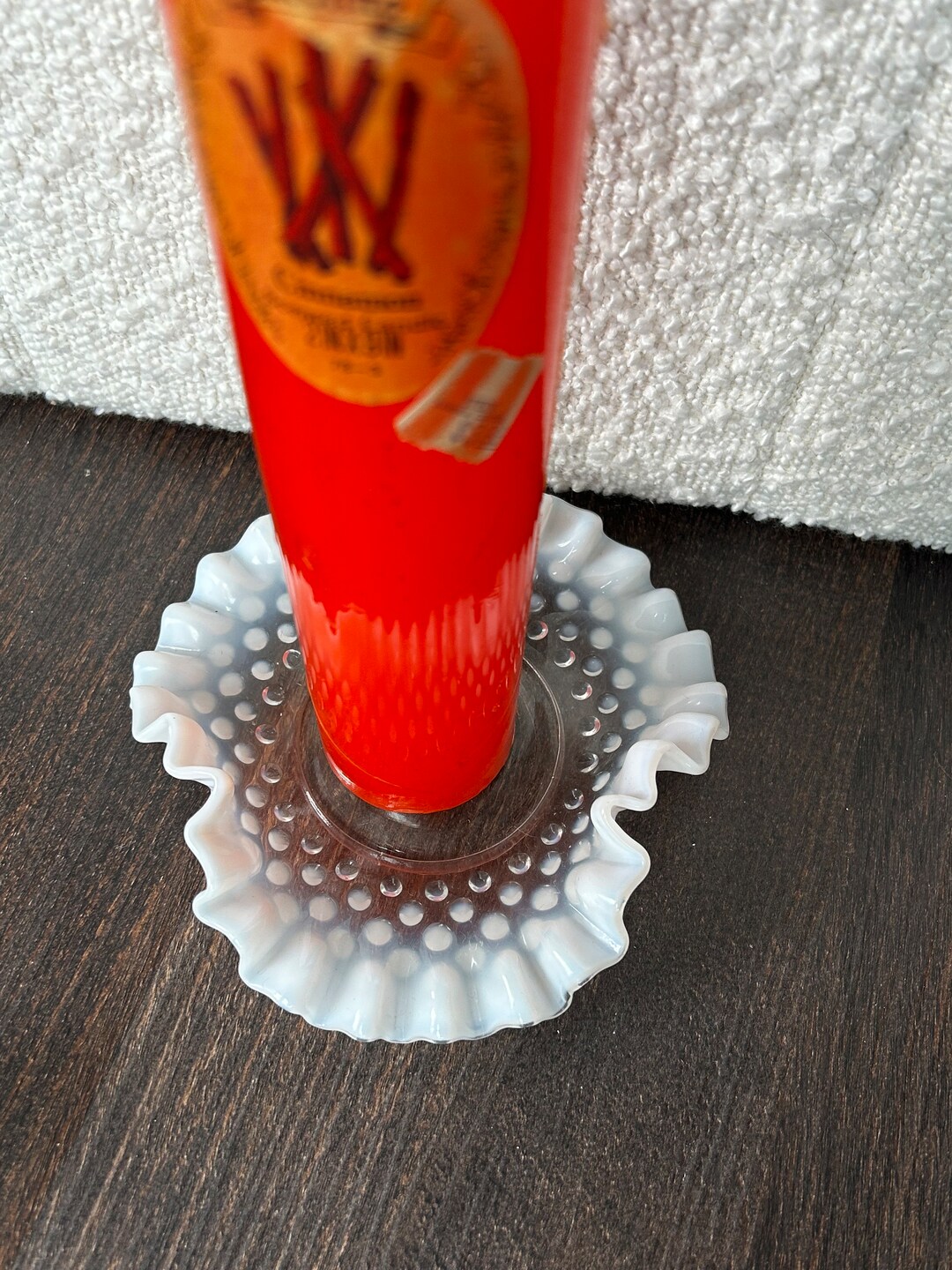 Vintage Fenton Moon Stone Opalescent Hobnail Candle Holder Plate With ...