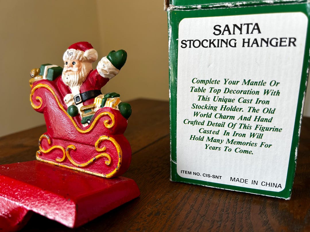 Vintage MCM Solid Cast Iron Santa Stocking Hanger - Etsy