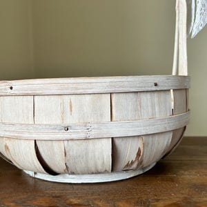 Vintage Midcentury Bushel Basket Whitewashed Wooden Easter Basket Handcrafted With Eyelit Ribbon ...