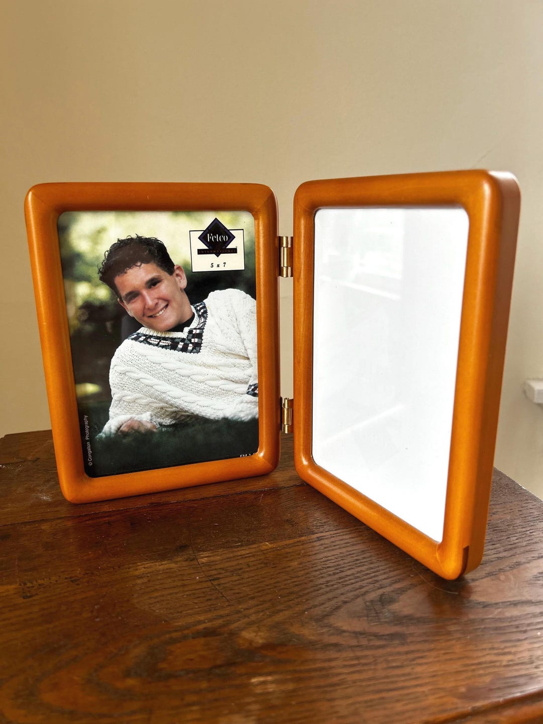 Vintage MCM Teak Wood Fetco Wooden Rounded Double Frame 5 by 7 Inch ...