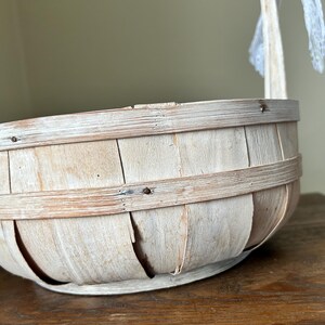 Vintage Midcentury Bushel Basket Whitewashed Wooden Easter Basket Handcrafted With Eyelit Ribbon ...