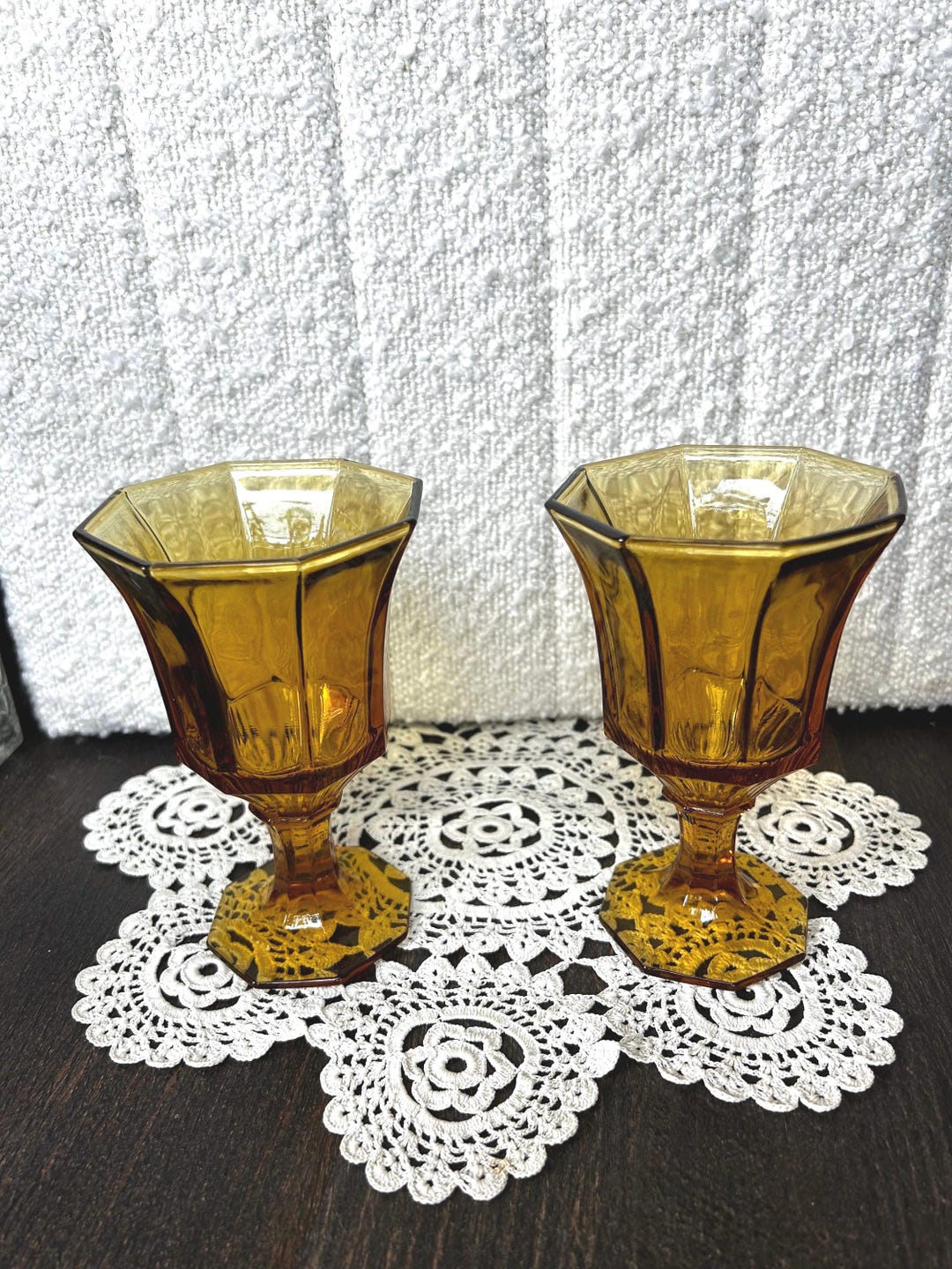 Vintage Amber Glass Goblet Set by Independence - Etsy