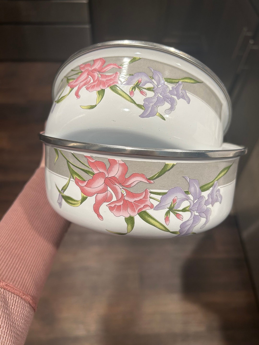 Vintage 1980s Metal Enamel dog Bowls Floral Durable Summer Serving - Etsy