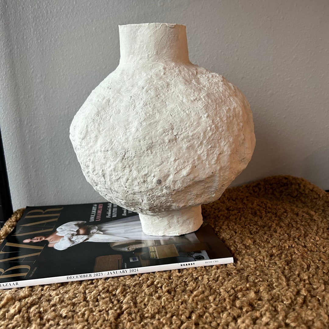 Off White Textured Irregular Round Paper Mache Vase - Etsy