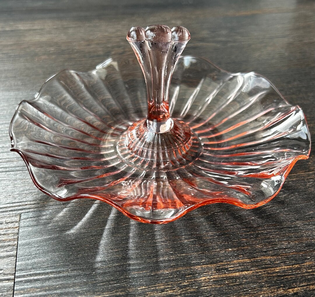 Vintage Pink Glass Tidbit Tray Platter by Anchor Hocking | Jewelry Dish ...