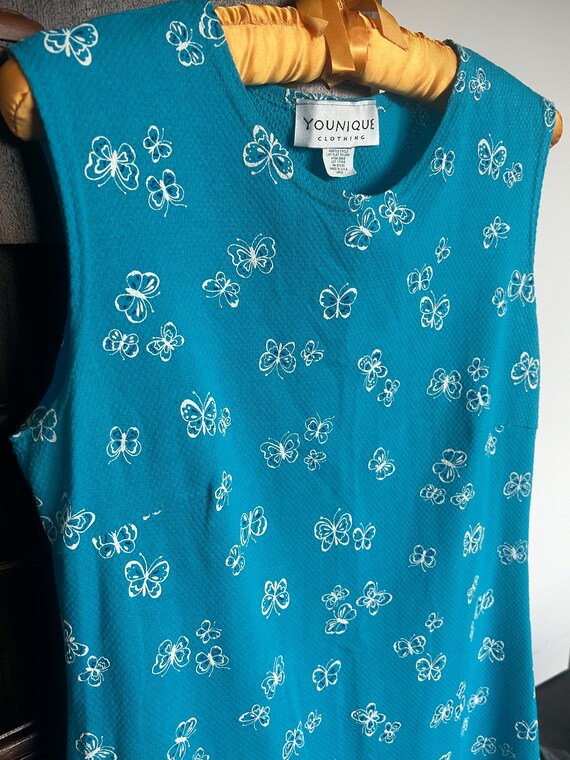 80s Vintage Retro Bright Blue Butterfly Fit & Flare S… - Gem