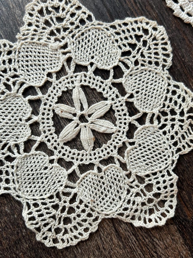 Vintage Handmade Doilies Set of 6 Ivory Cream Knit - Etsy