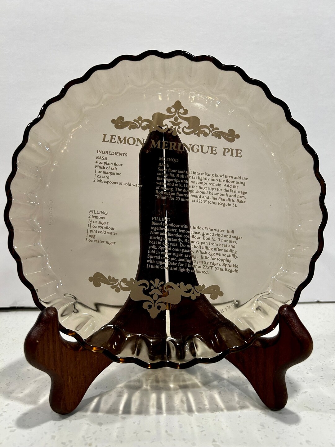 Vintage Arcopol France Lemon Meringue Pie Recipe Glass Dish Smokey Gray ...