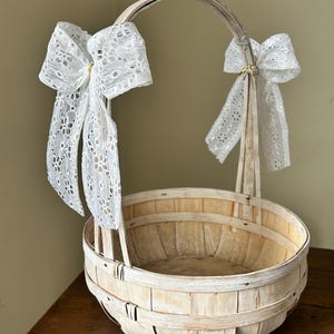 Vintage Midcentury Bushel Basket Whitewashed Wooden Easter Basket Handcrafted With Eyelit Ribbon ...