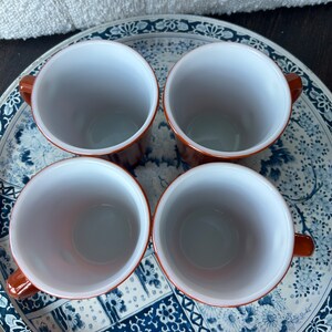 Vintage Corning Burnt Orange Pyrex Milk Glass Mugs Set of 4 Coffee Cups ...