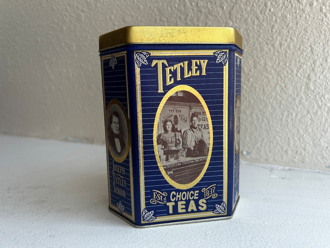 Vintage 1987 Tetley Tea Blue & Gold Tin Diamond Shape Canister| 1837 ...
