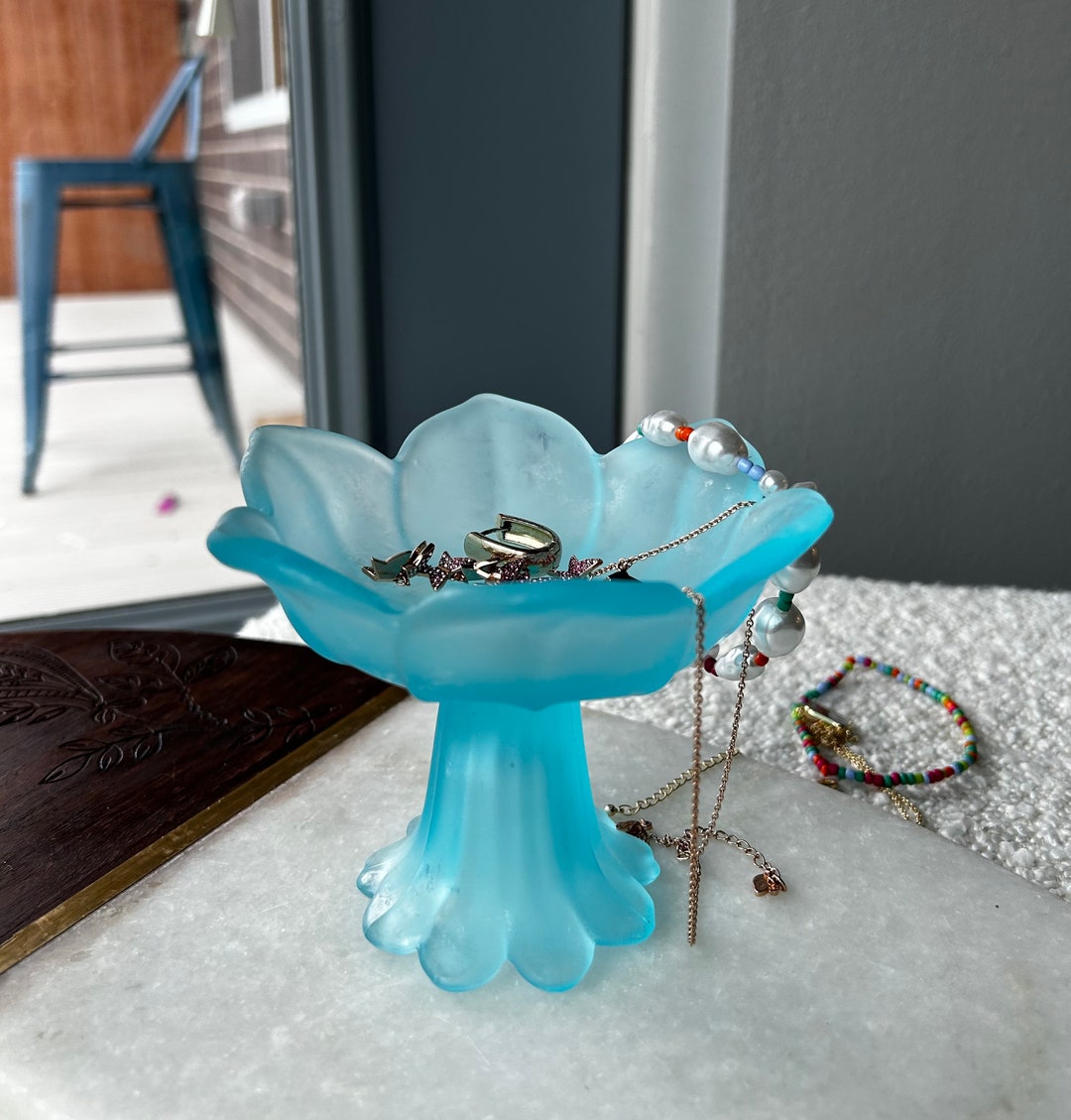Vintage Frosted Blue Lotus Flower Westmoreland Glass Catchall / Candle ...