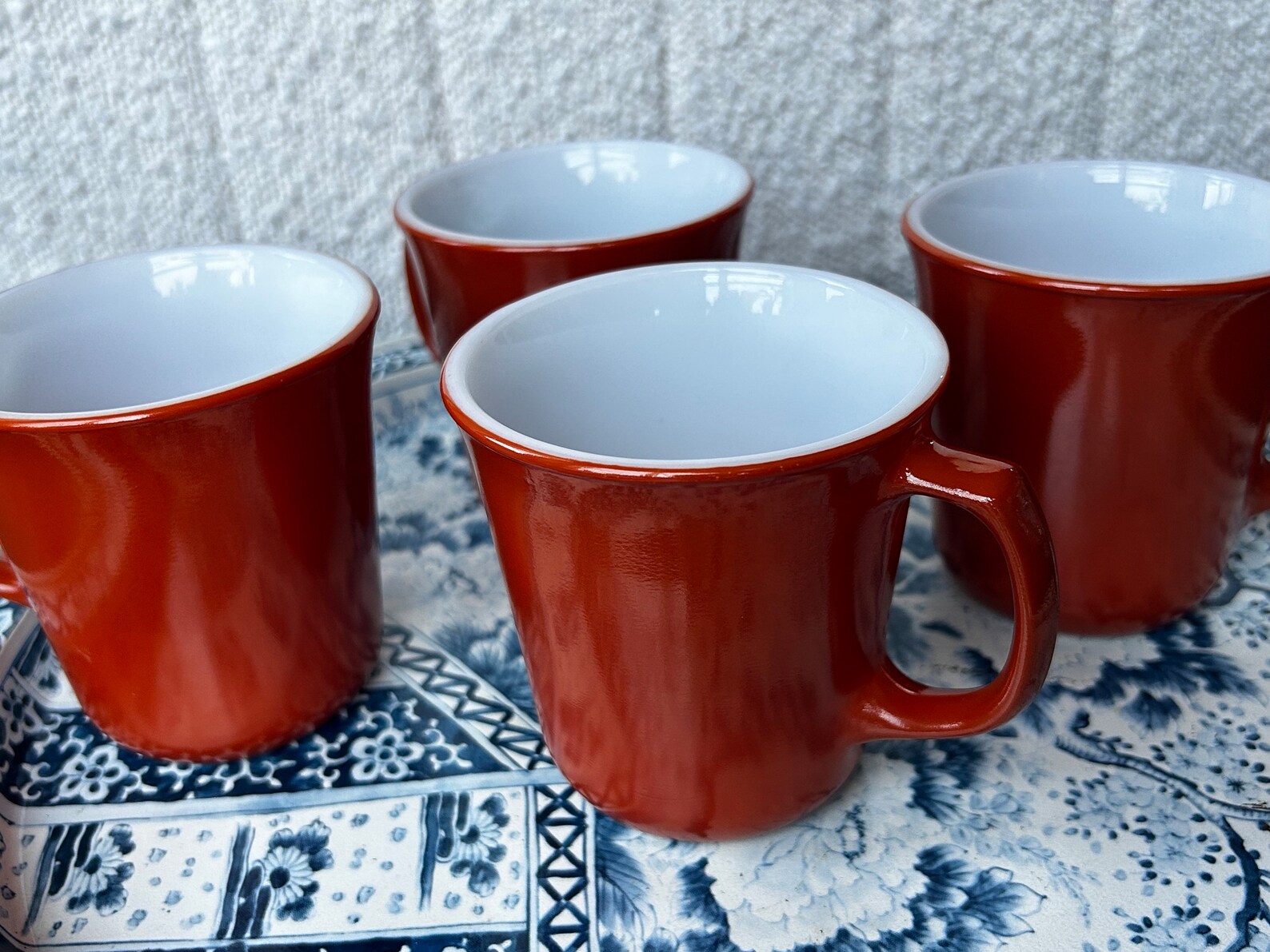 Vintage Corning Burnt Orange Pyrex Milk Glass Mugs Set of 4 Coffee Cups ...