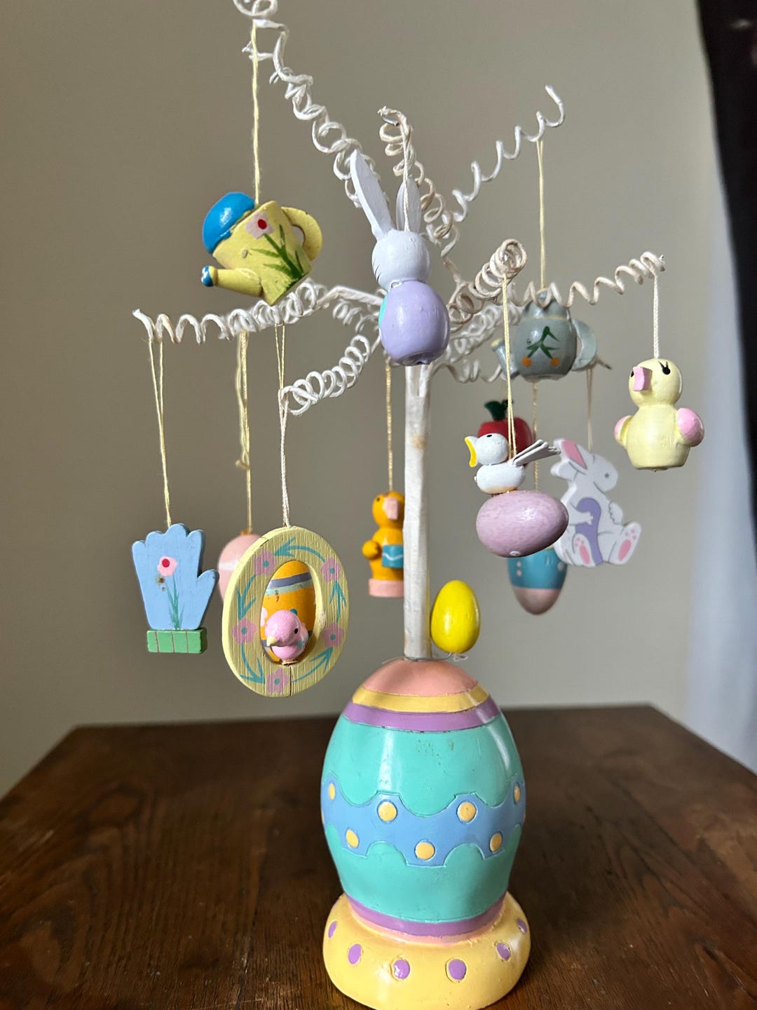 Vintage 90s Easter Tree With Hand Painted Wooden Ornaments 12” Tall - Etsy