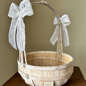 Vintage Midcentury Bushel Basket Whitewashed Wooden Easter Basket Handcrafted With Eyelit Ribbon ...