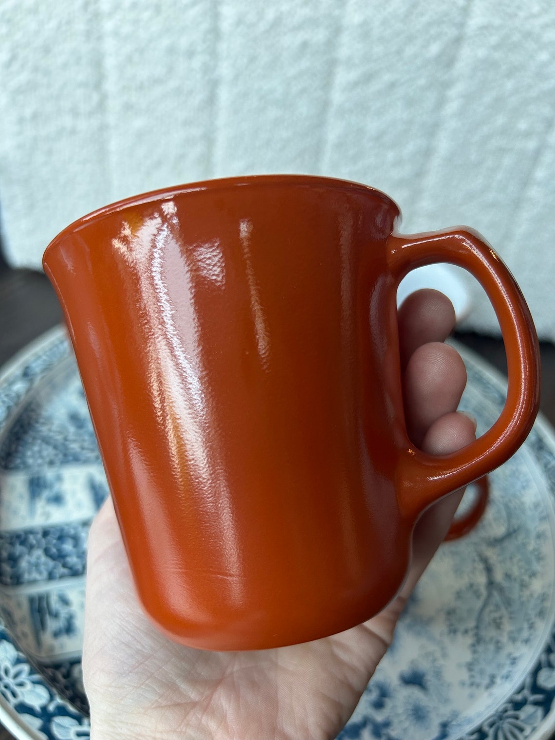 Vintage Corning Burnt Orange Pyrex Milk Glass Mugs Set of 4 Coffee Cups ...