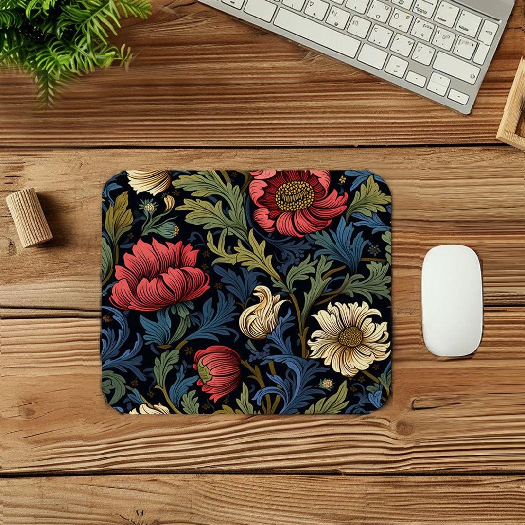 William Morris Floral Mouse Pad Gift Mat Square Non-slip Rubber Base ...