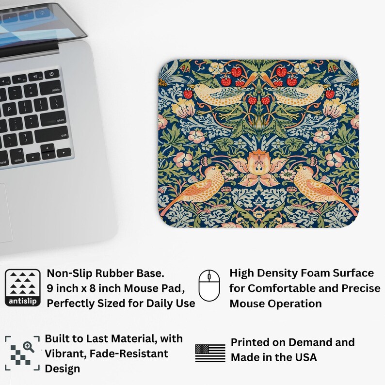William Morris Birds Mouse Pad Gift Mat Square Non-slip Animals ...