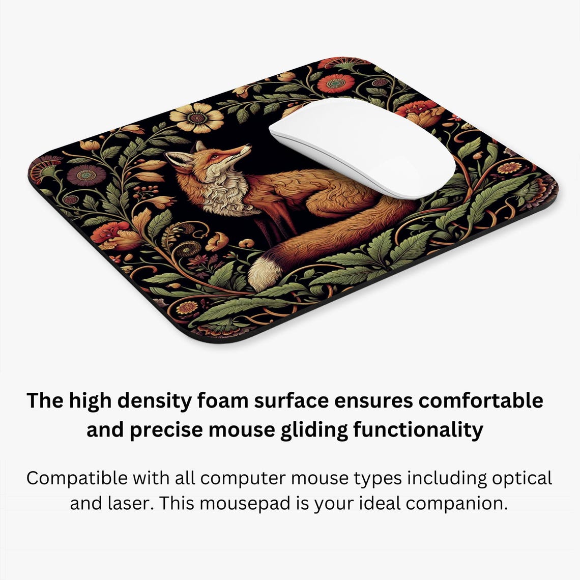 William Morris Fox Mouse Pad Gift Mat Square Non-slip Rubber Base ...