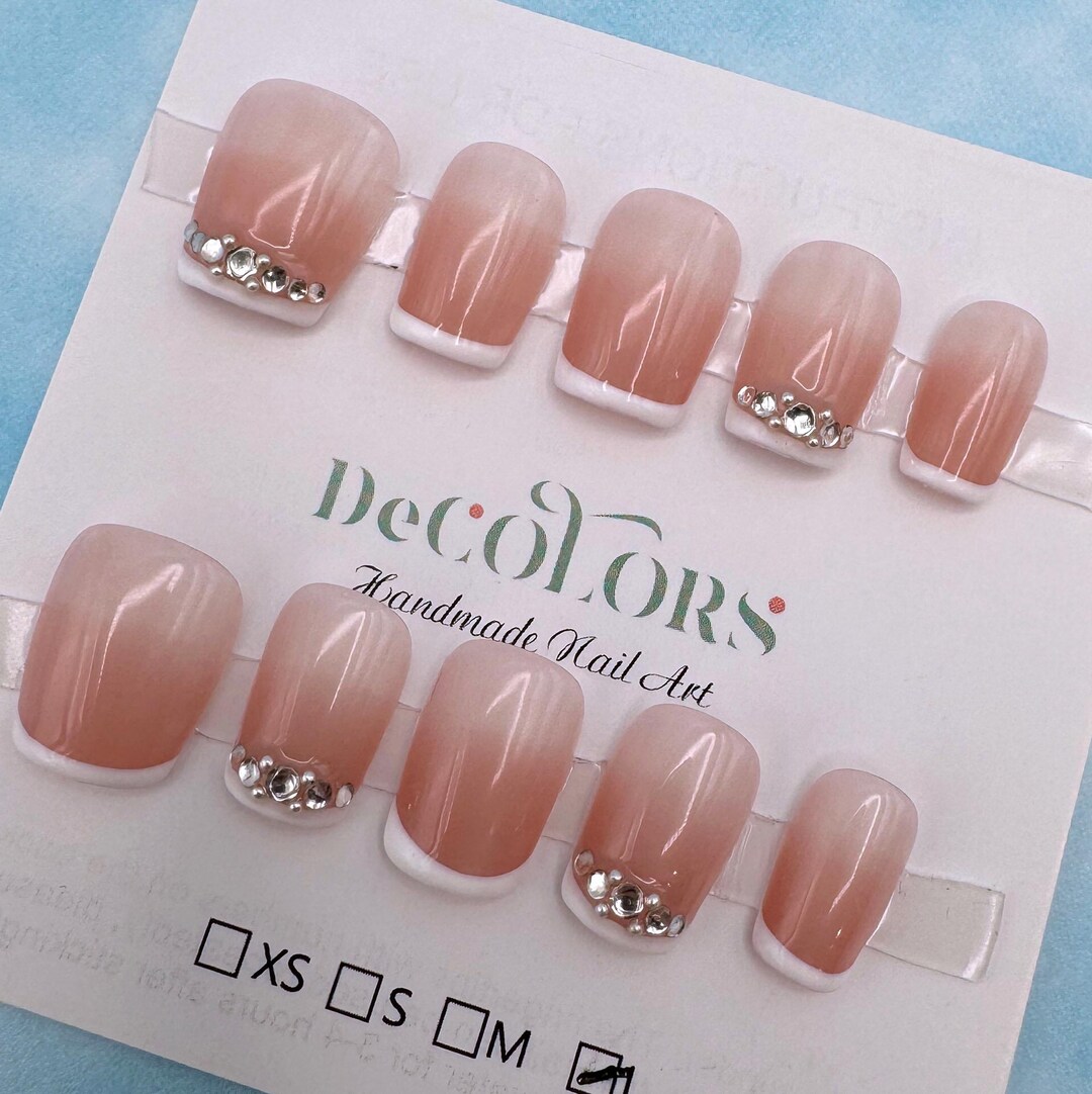 Handmade French Tip Press on Nails: Almond Acrylic Nails - Etsy