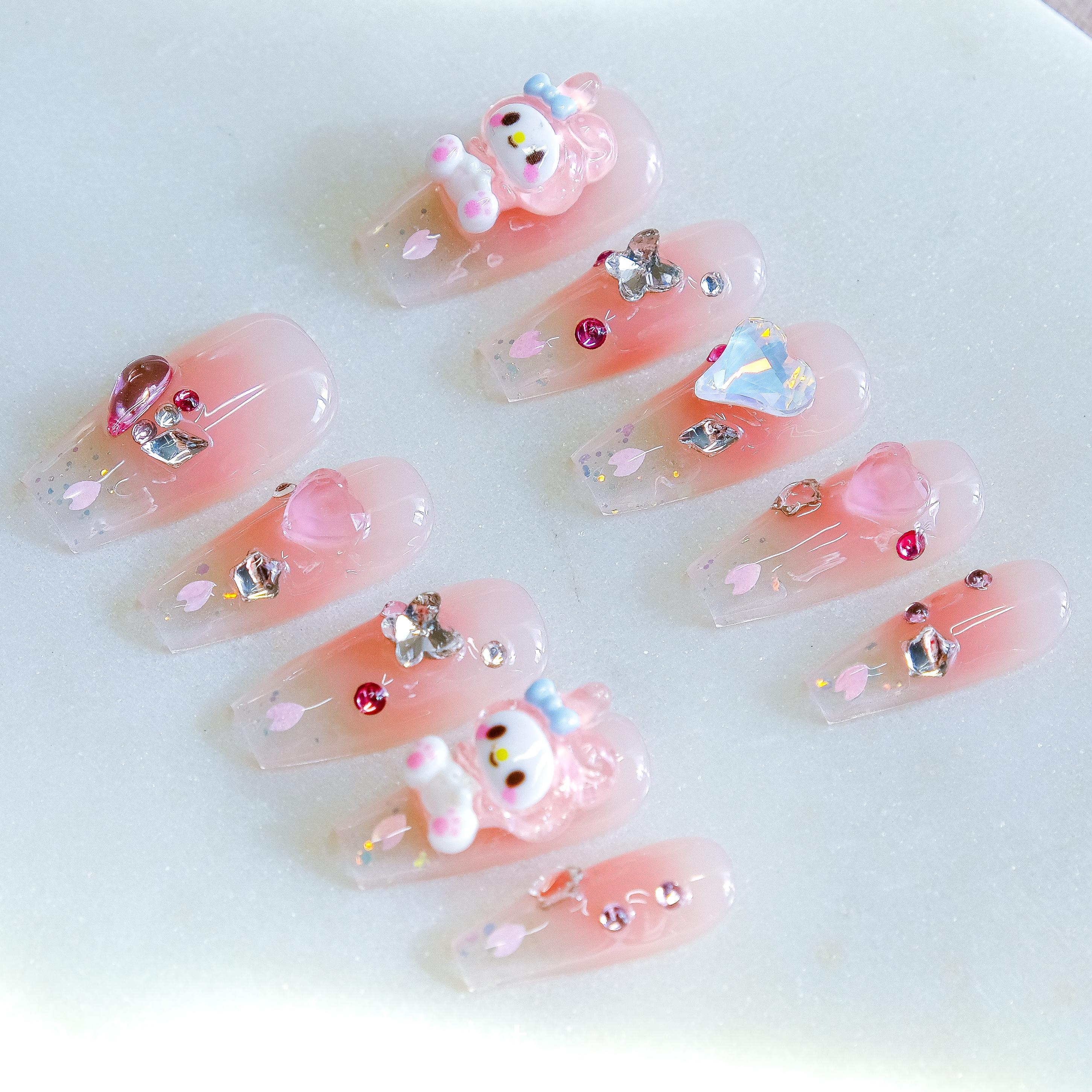 Kawaii Bunny Press on Nails: 3D Decoden Y2K Nail Art - Etsy