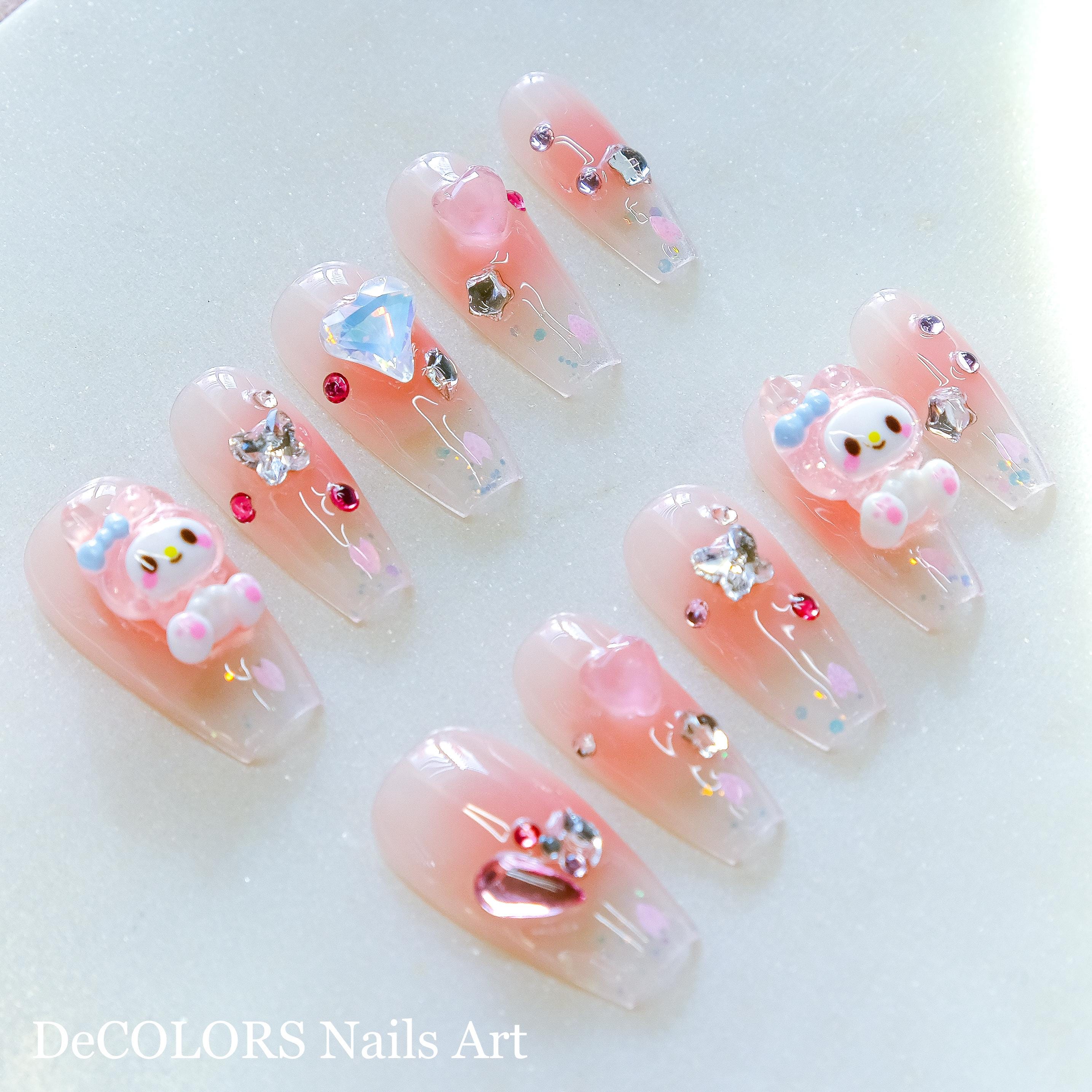 Kawaii Bunny Press on Nails: 3D Decoden Y2K Nail Art - Etsy