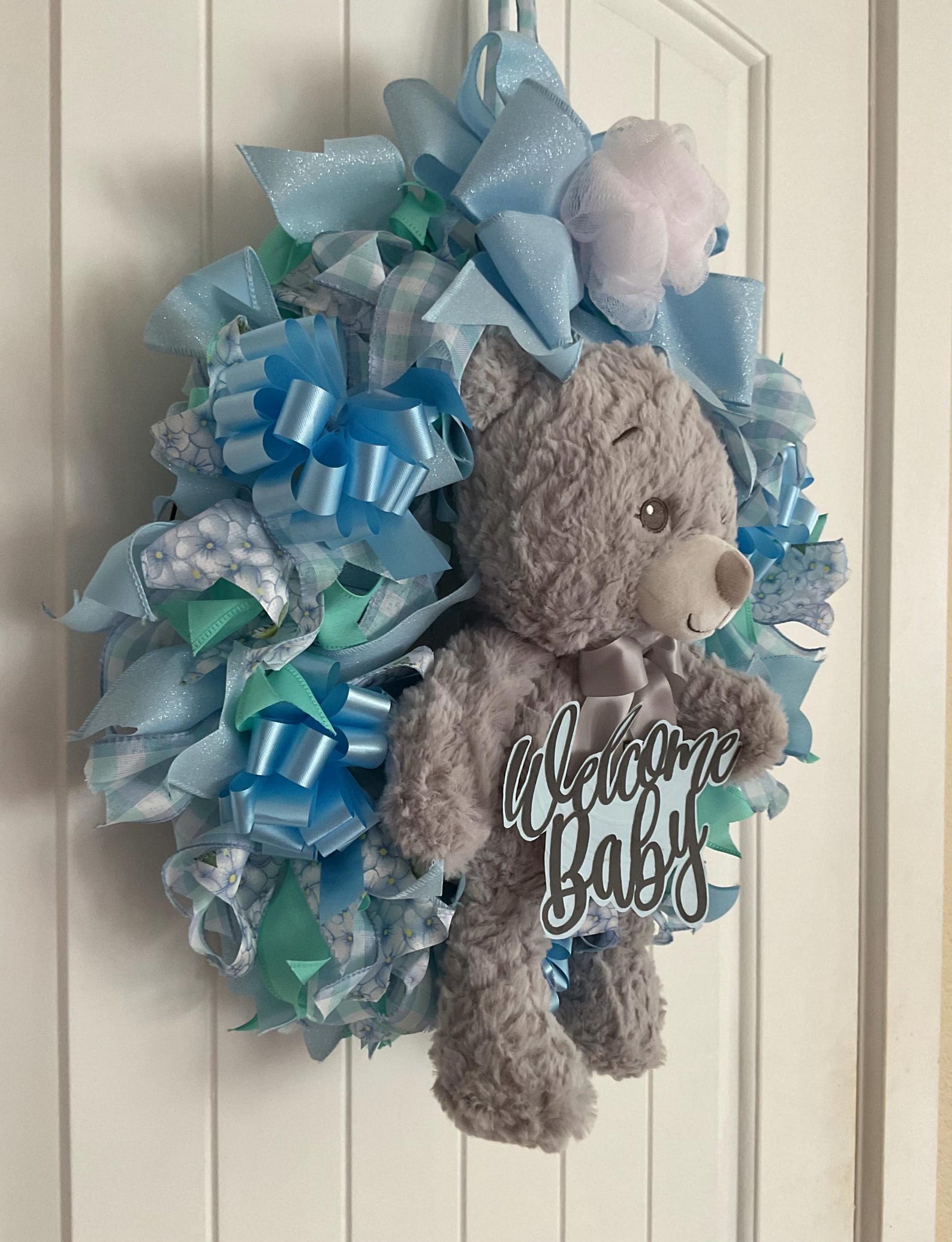 Handmade Teddy Bear Baby Boy Wreath, Blue Nursery Decor, Unique Newborn ...