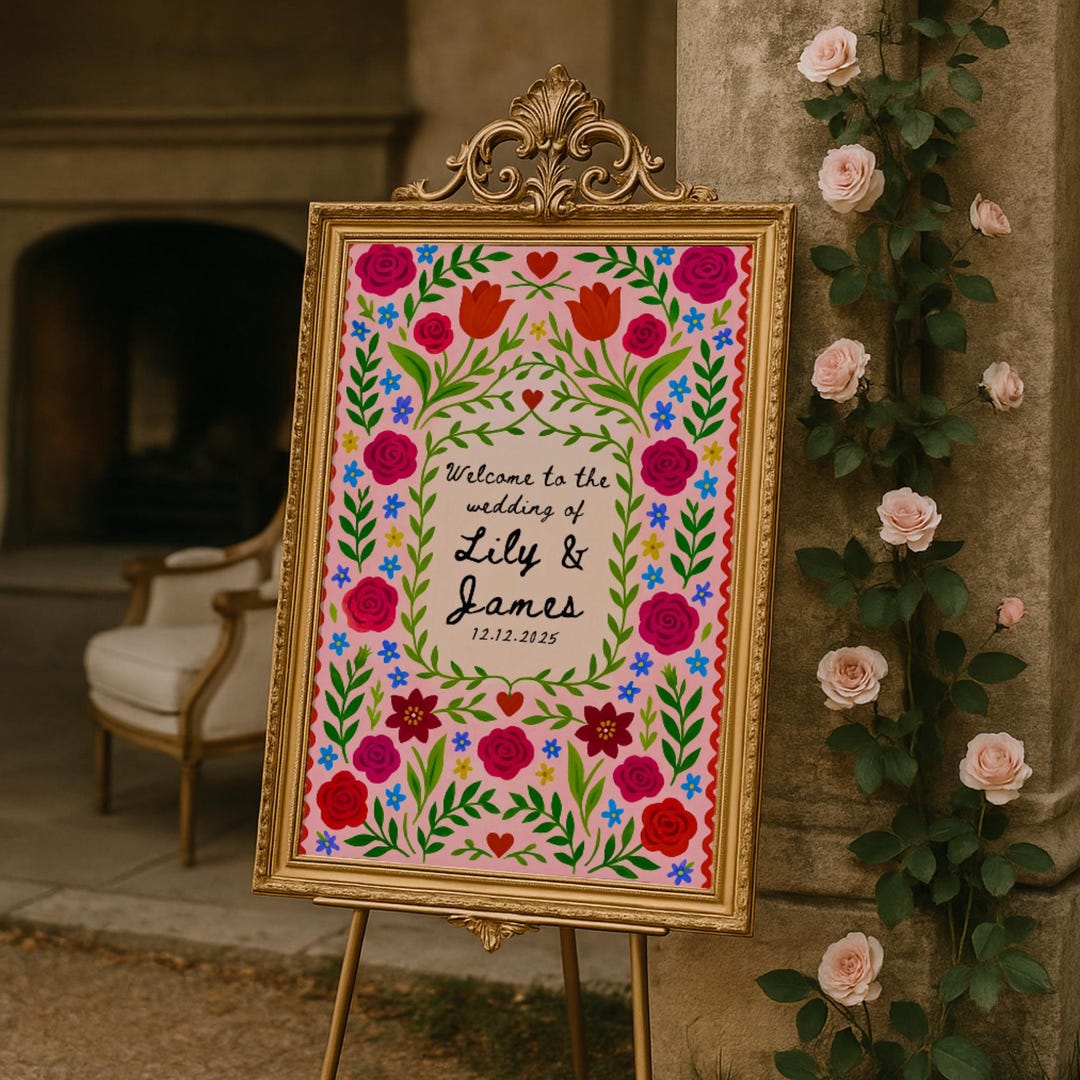 Whimsical Wedding Welcome Sign Canva Template | Floral Wildflower ...