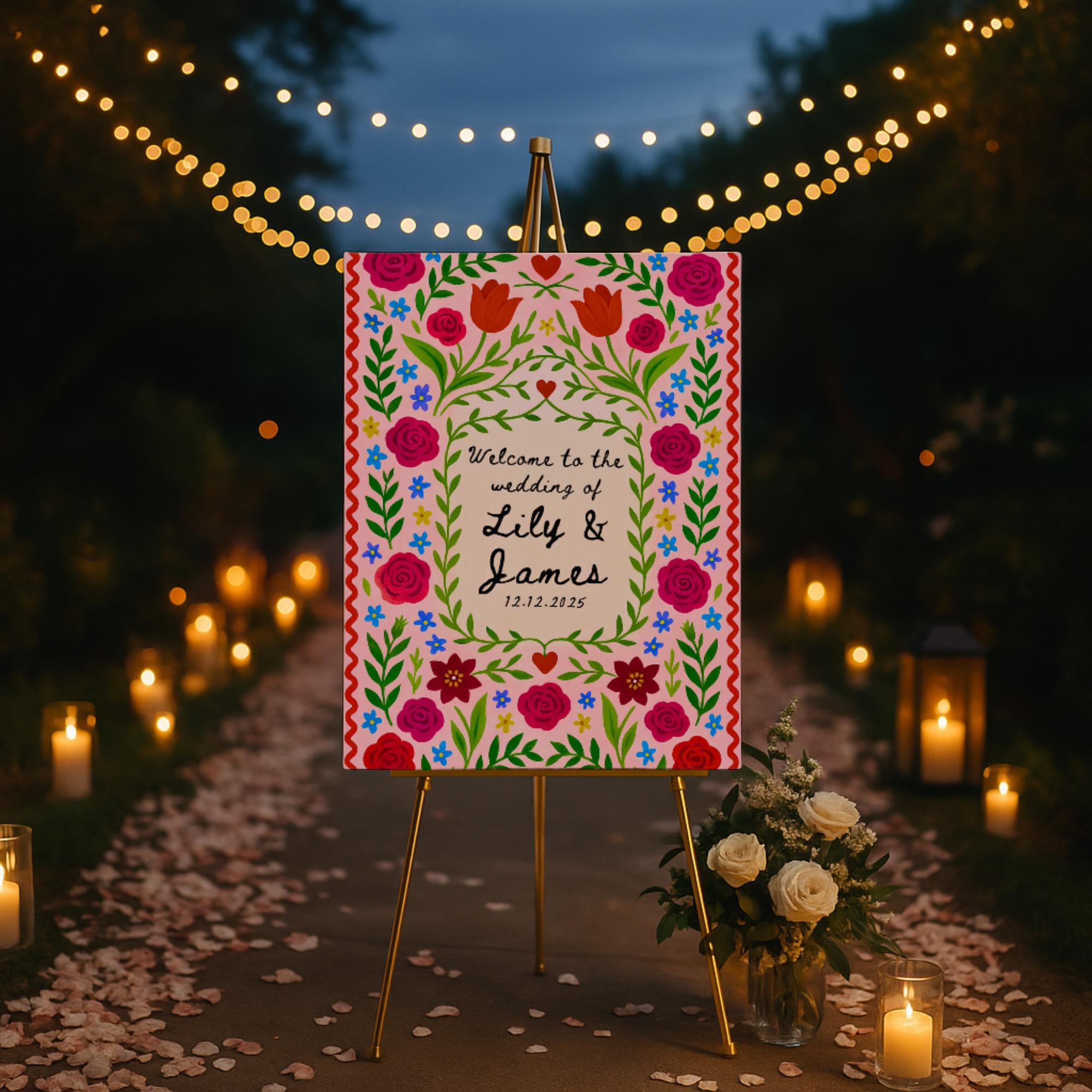 Whimsical Wedding Welcome Sign Canva Template | Floral Wildflower ...