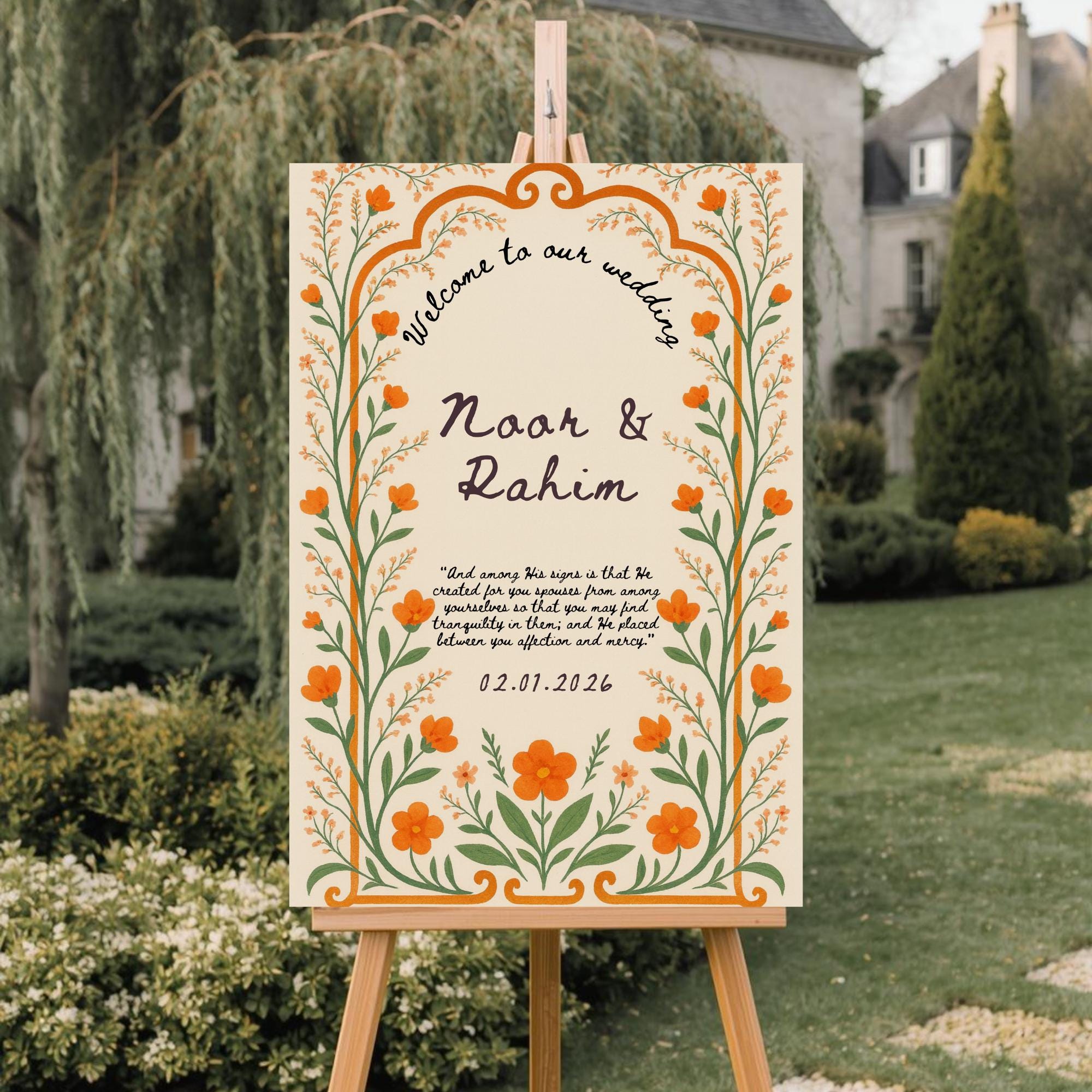 Whimsical Floral Muslim Wedding Welcome Sign – Islamic Wedding Decor ...