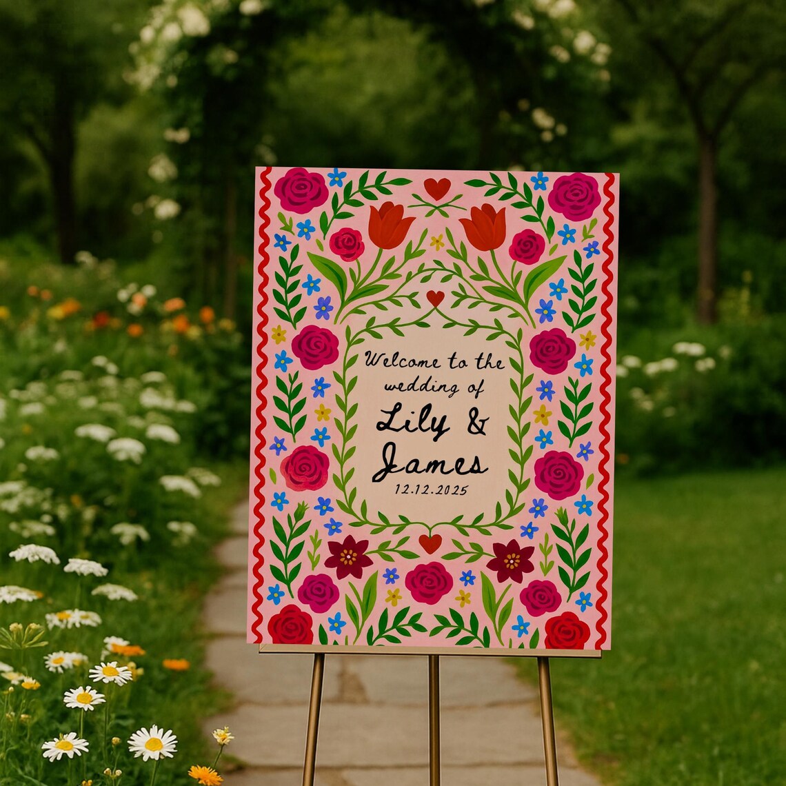 Whimsical Wedding Welcome Sign Canva Template | Floral Wildflower ...