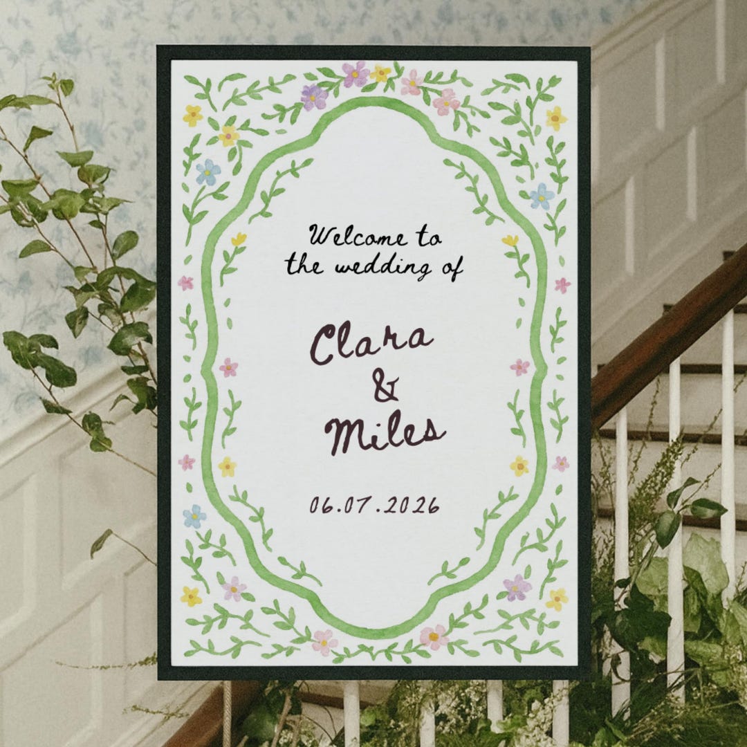 Whimsical Floral Wedding Welcome Sign | Editable Canva Template ...