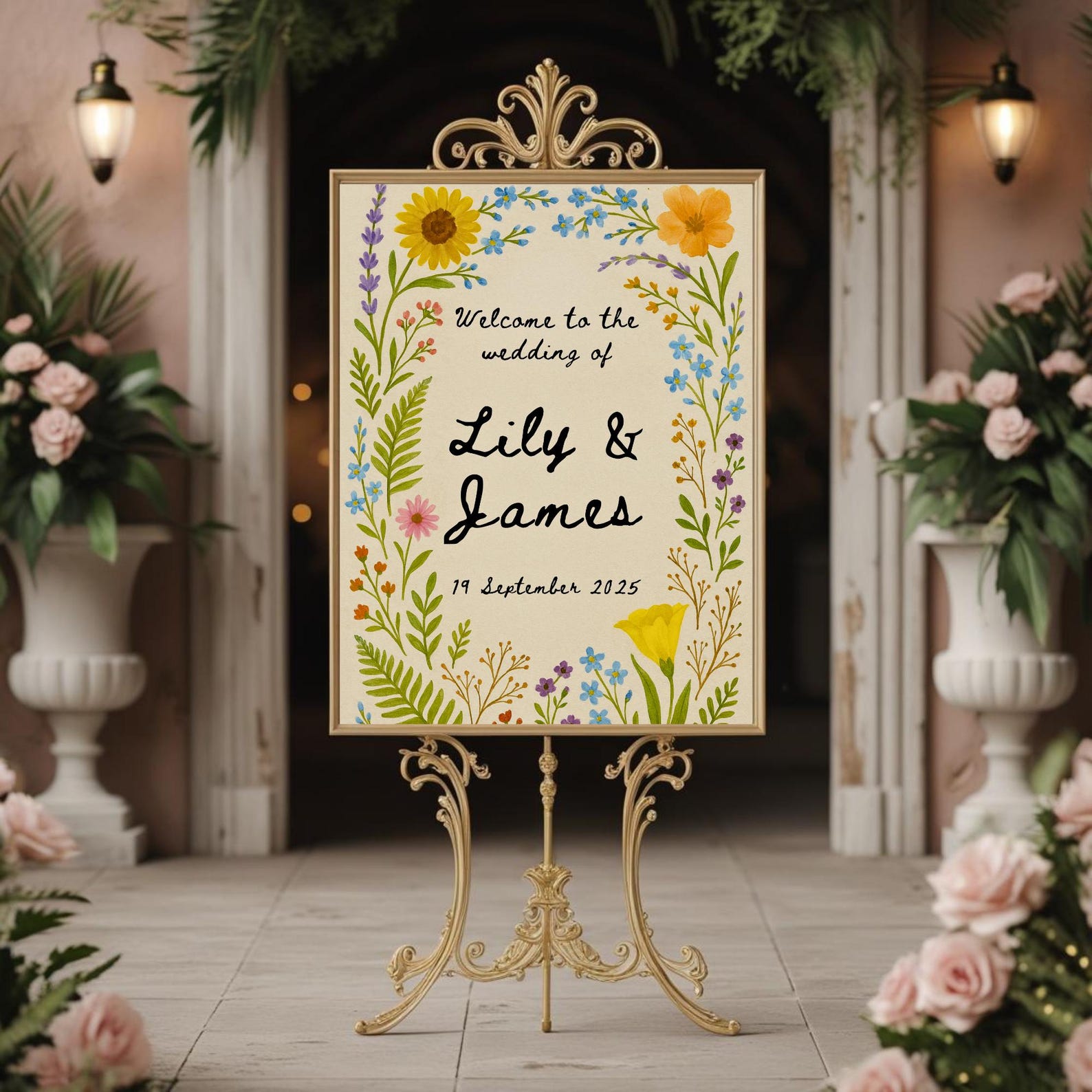 Editable Wildflower Wedding Welcome Sign | Digital Garden Welcome Board ...