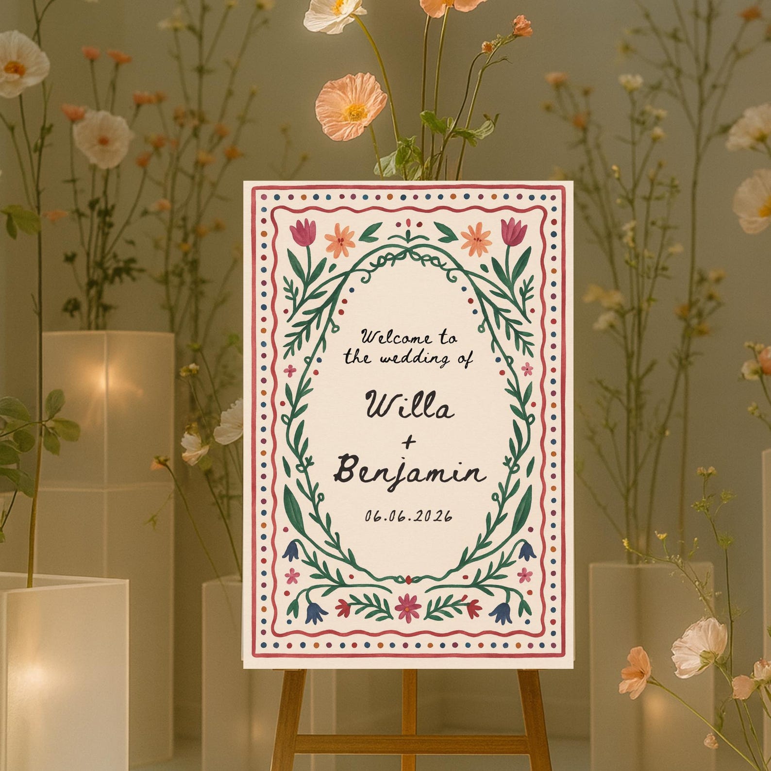 Whimsical Garden Wedding Entrance Sign, Folk Floral Welcome Sign ...