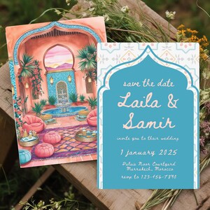 Moroccan Wedding Invitation Template • Whimsical Watercolor Riad Design ...