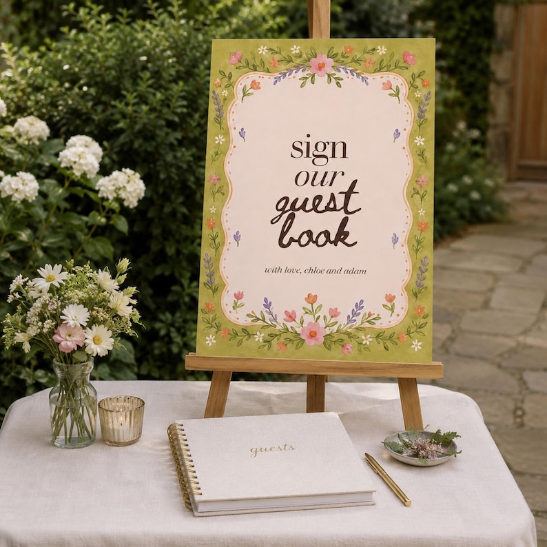 Wedding Guest Book Sign Template, Floral Sign Our Guest Book, Editable ...