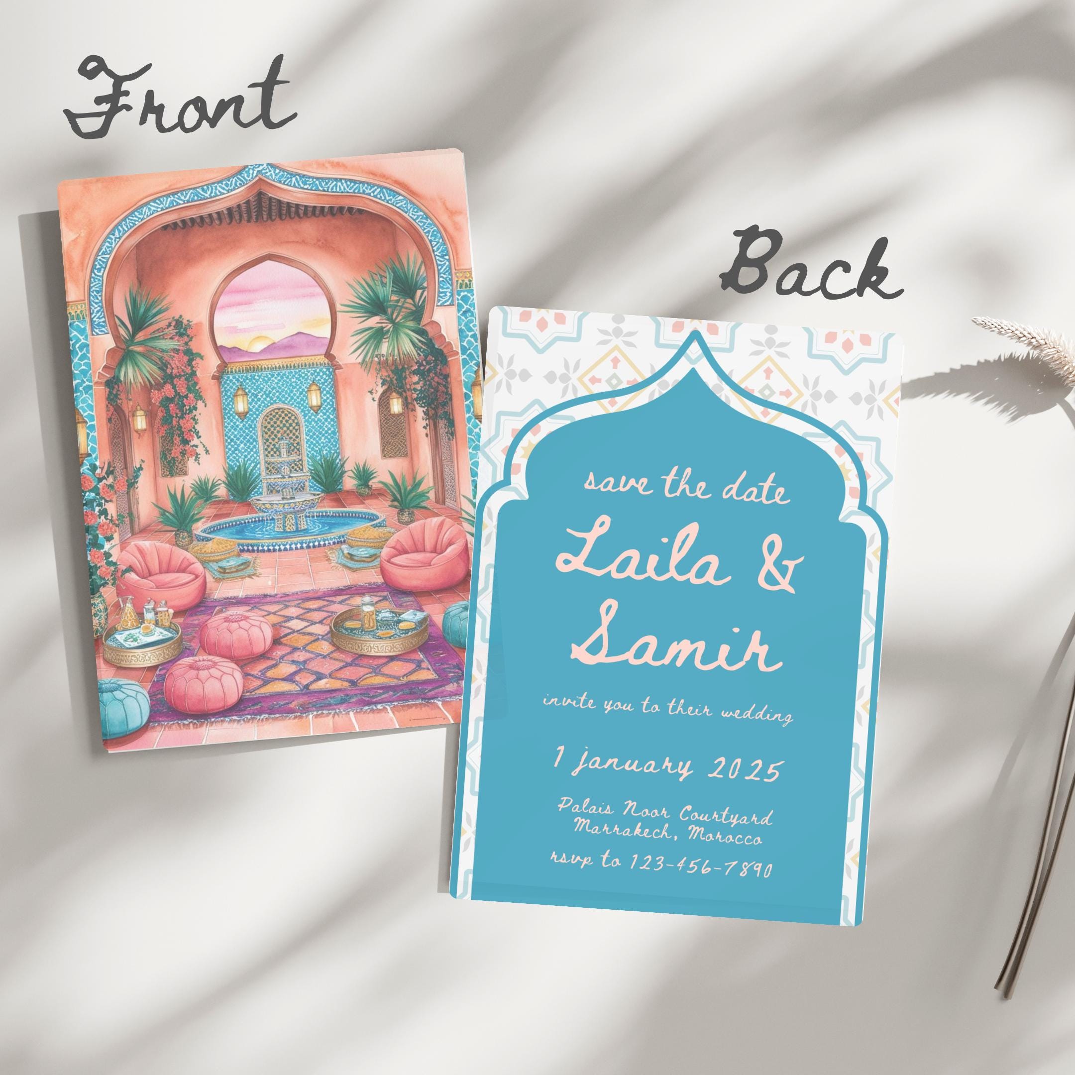 Moroccan Wedding Invitation Template • Whimsical Watercolor Riad Design ...