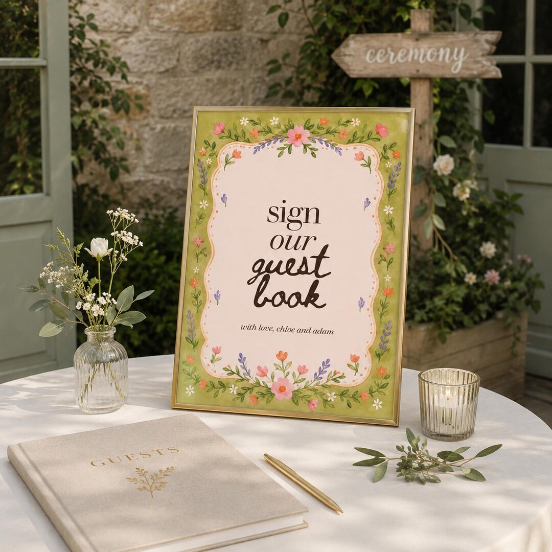 Wedding Guest Book Sign Template, Floral Sign Our Guest Book, Editable ...