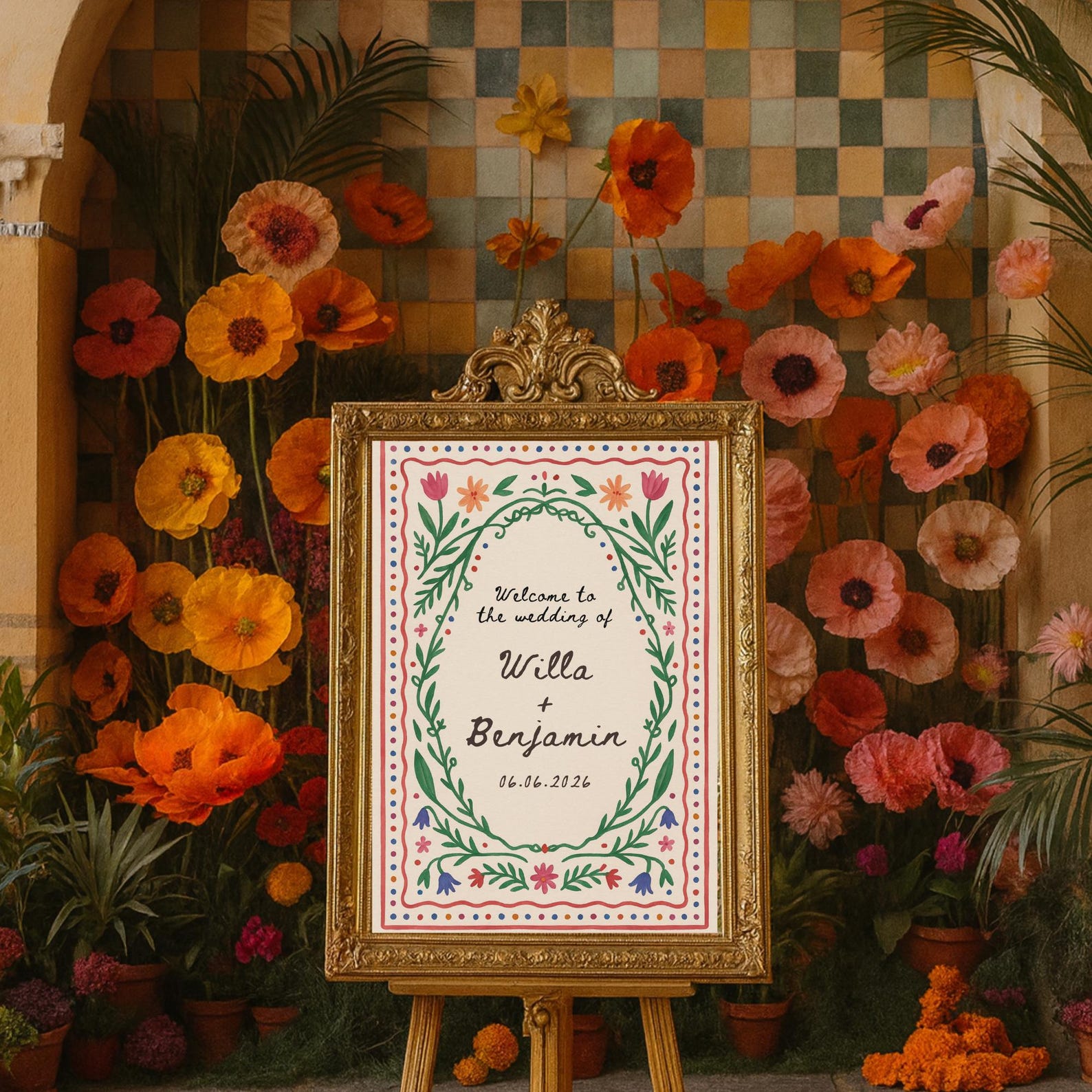 Whimsical Garden Wedding Entrance Sign, Folk Floral Welcome Sign ...