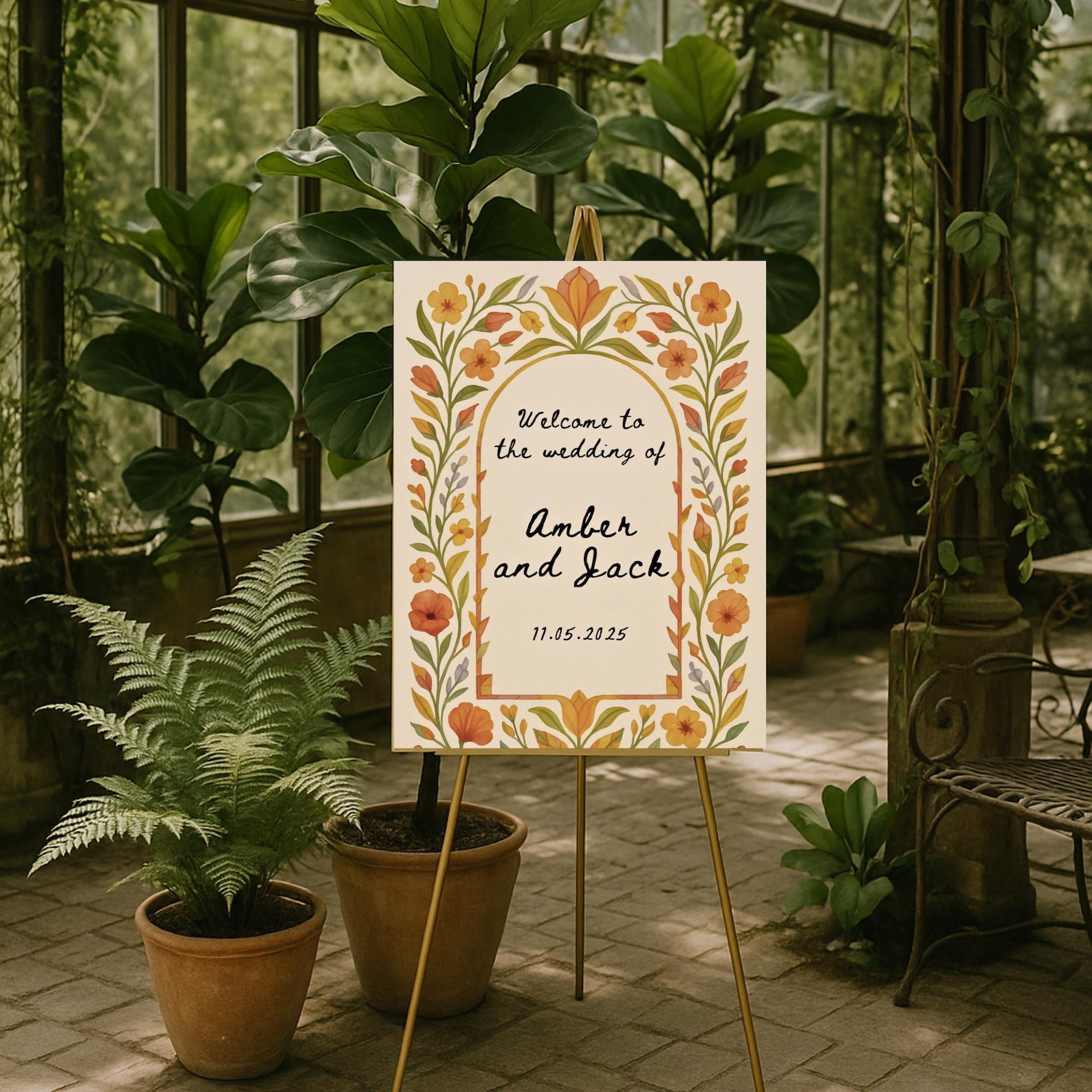 Romantic Floral Wedding Welcome Sign, Hand-painted Garden Arch Entrance ...