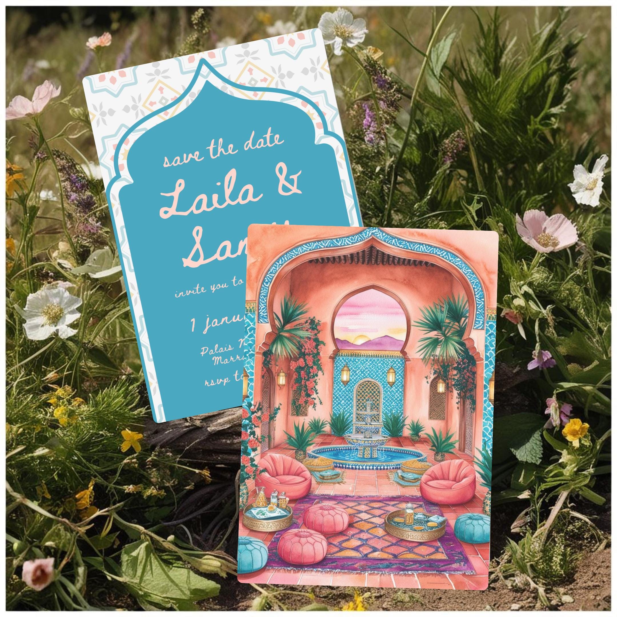 Moroccan Wedding Invitation Template • Whimsical Watercolor Riad Design ...